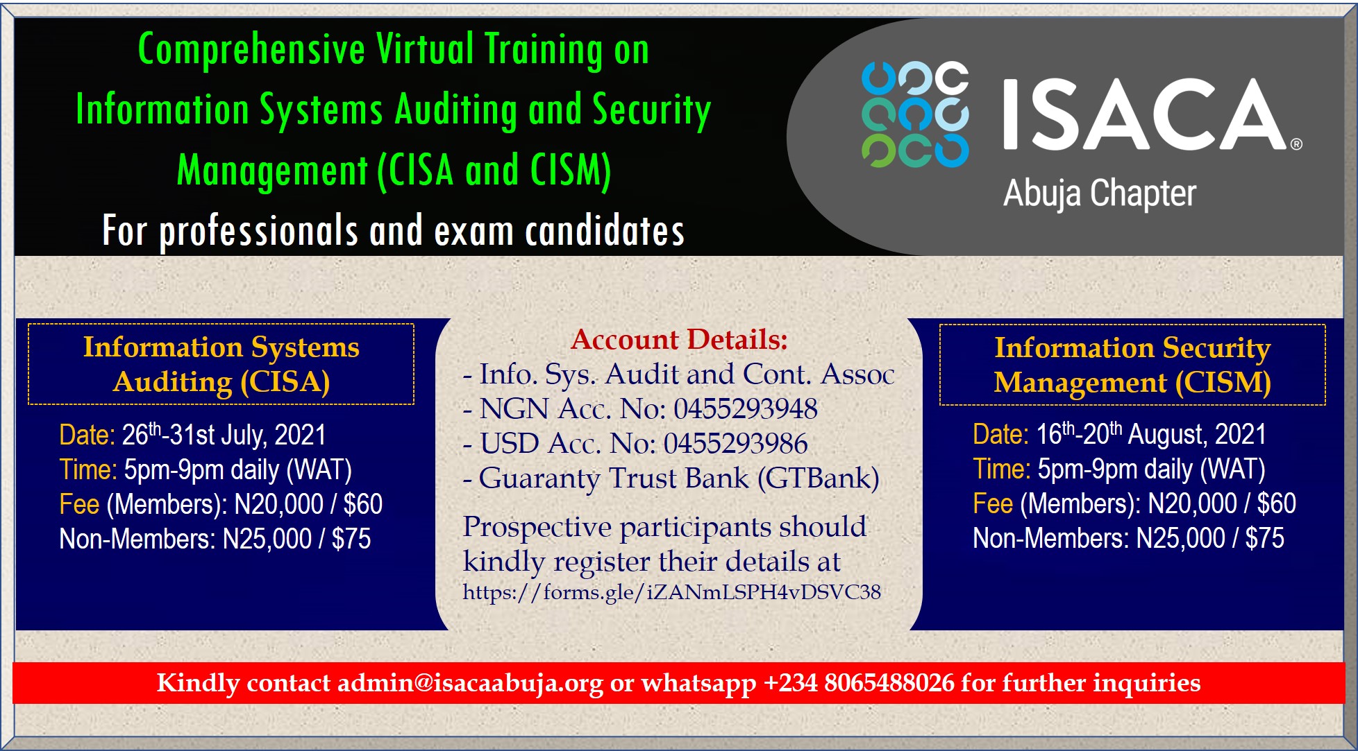 Information Systems Auditing (CISA) Virtual Training - Abuja Chapter